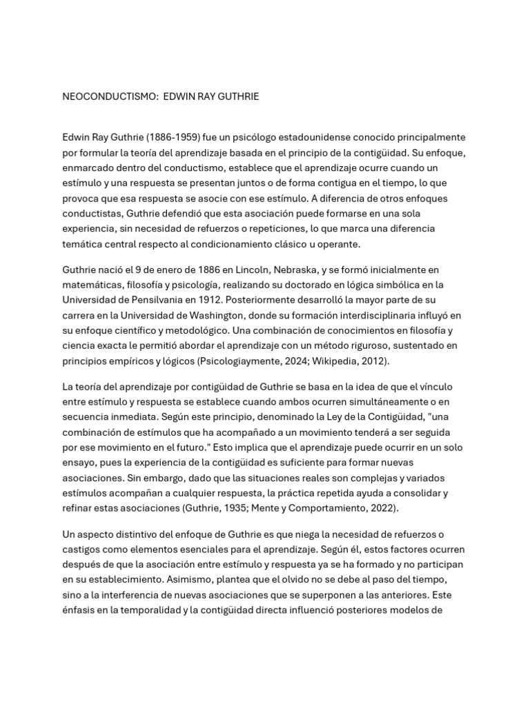 Teoría del Aprendizaje de Guthrie | PDF | Aprendizaje | Science