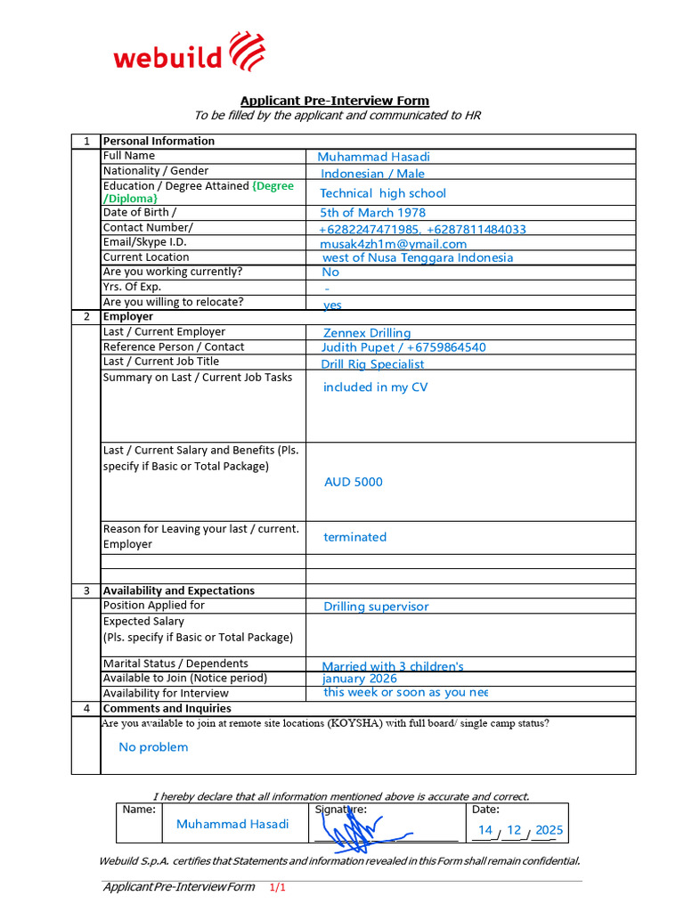 Pre Interview Form | PDF