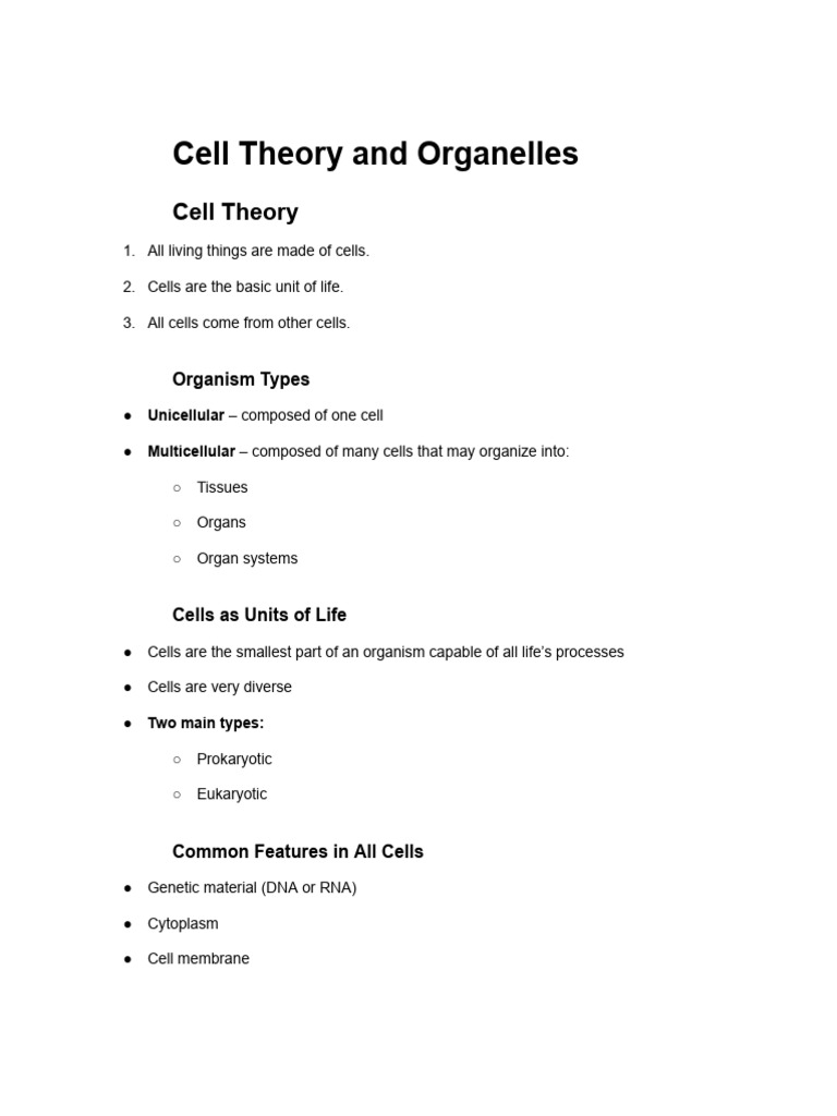 Understanding Cell Theory and Organelles | PDF | Cell (Biology) | Cell ...