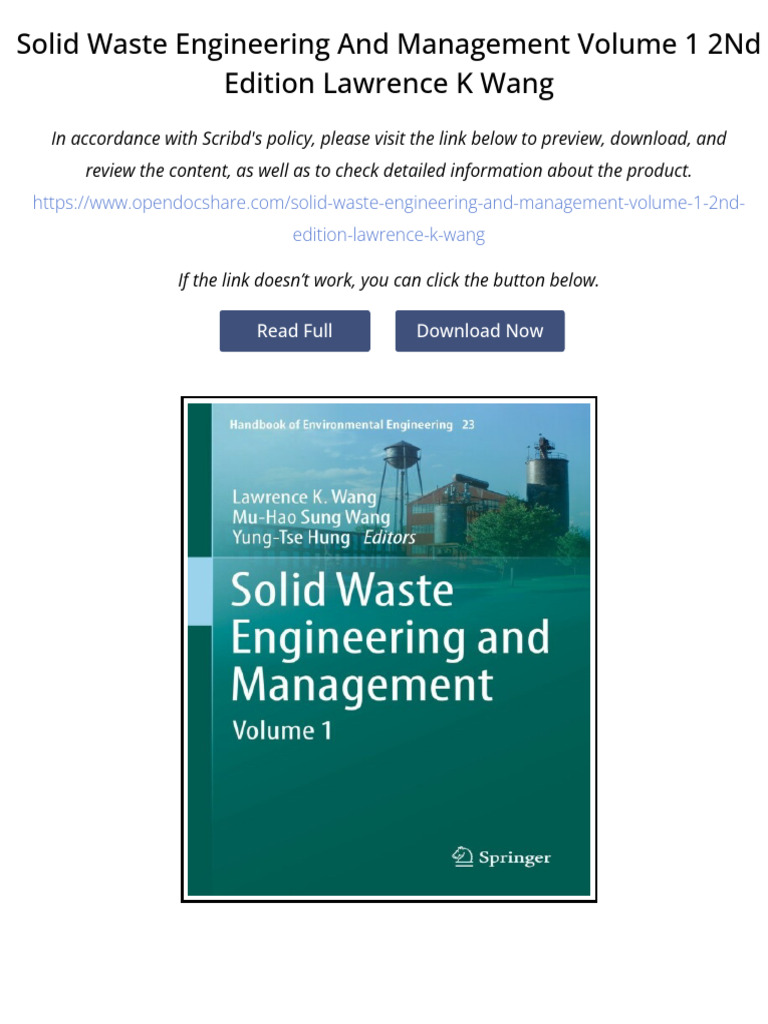 Solid Waste Engineering And Management Volume 1 2nd Edition Lawrence K Wang | PDF | Municipal ...