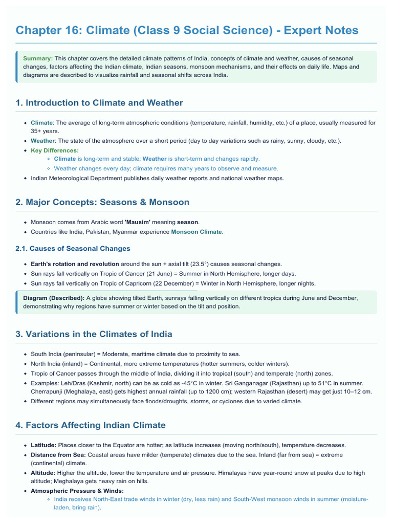 Class9 Ch16 Detailed Notes | PDF | Rain | Monsoon