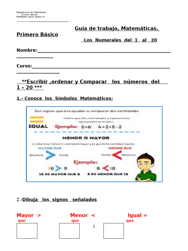 Guía de Números del 1 al 20 para Primeros Básicos | PDF
