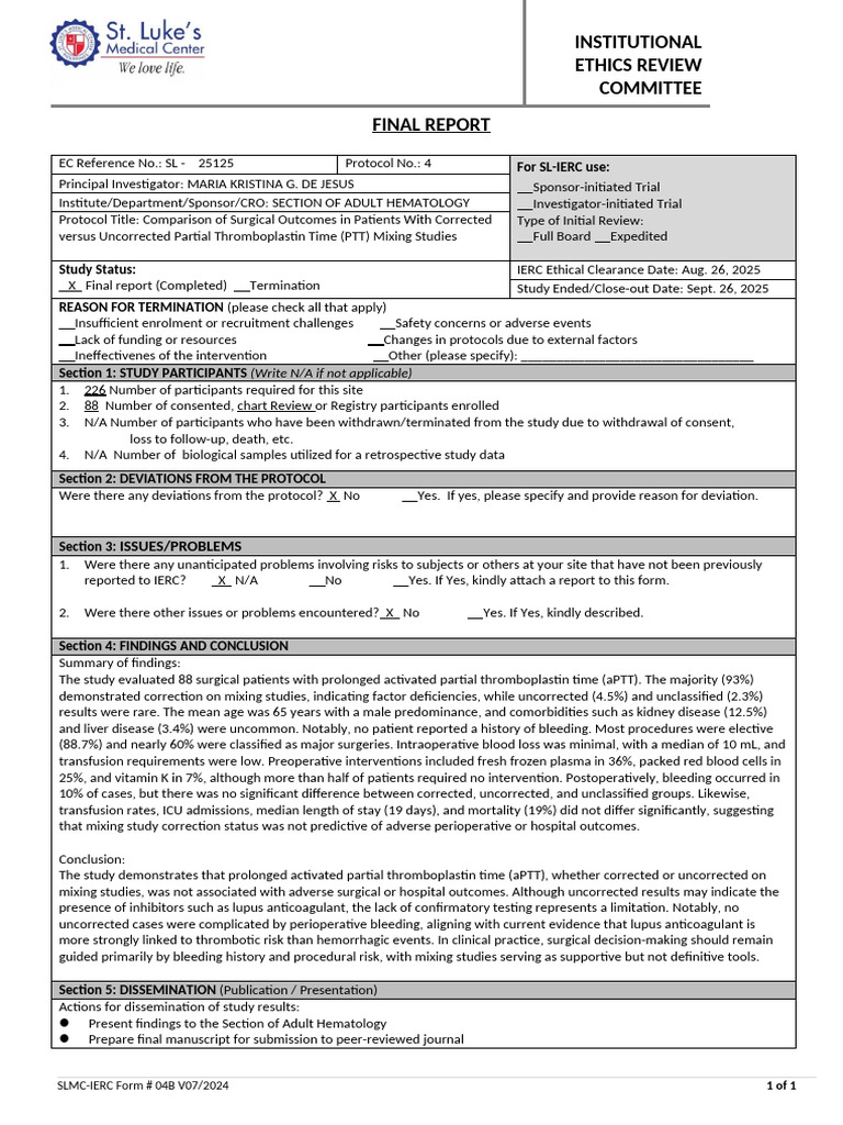 SLMC Ierc Sop 2024 38 Form 04B Final Report | PDF | Bleeding ...