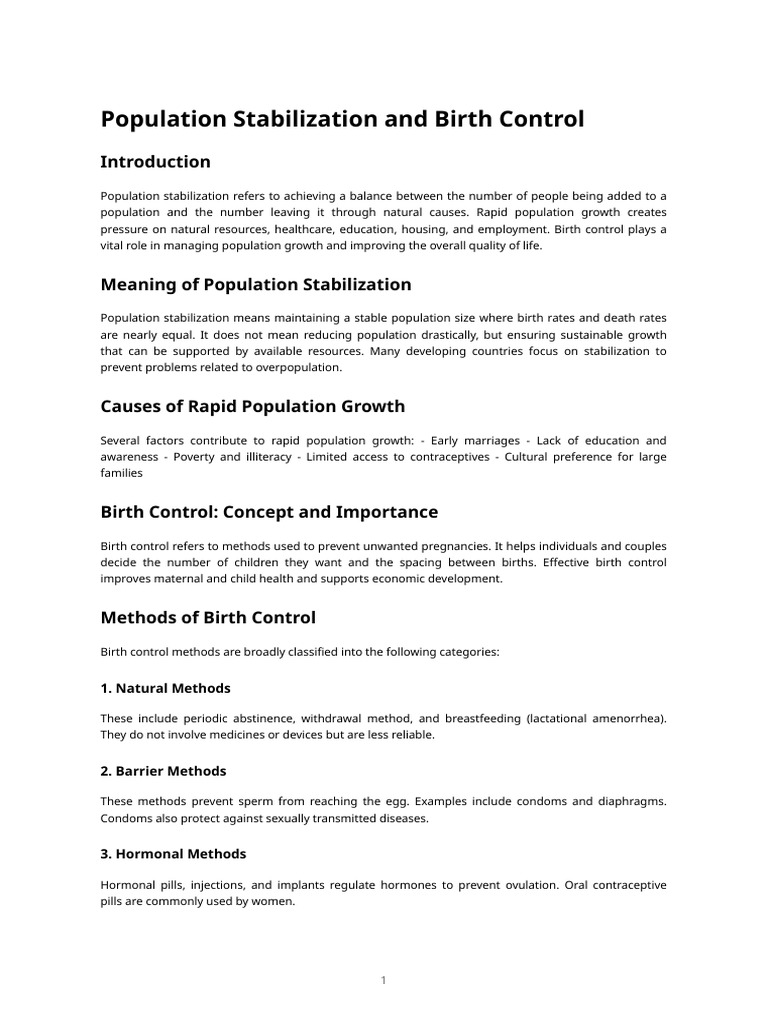 Population Stabilization and Birth Control - Expanded Notes | PDF ...