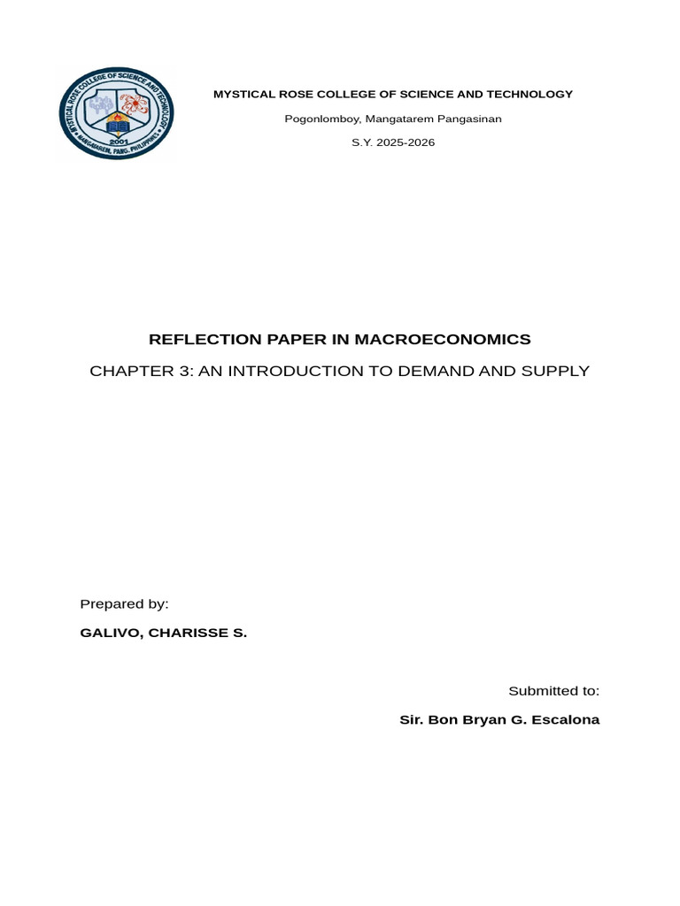 Reflection Paper in Macroeconomics | PDF | Demand | Supply (Economics)