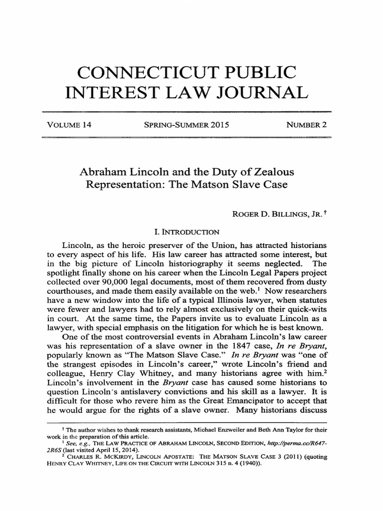 14.2 Abraham Lincoln and The Duty of Zealous Representation The Matson ...