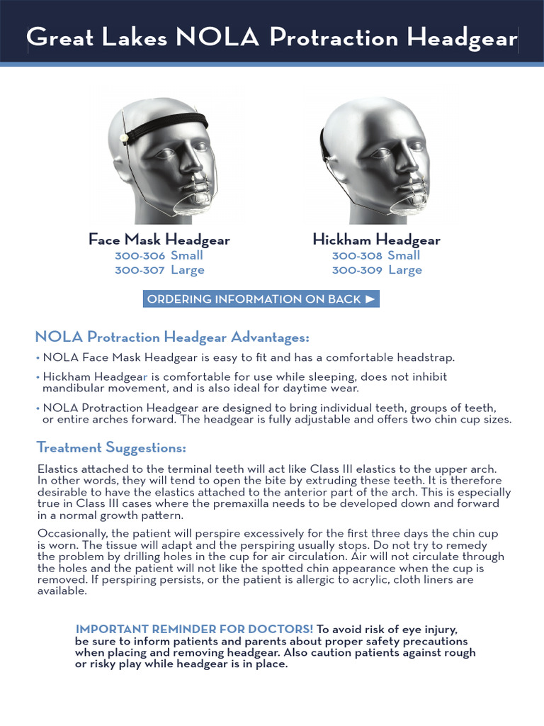 Great Lakes NOLA Protraction Headgear Guide | PDF | Dentistry Branches
