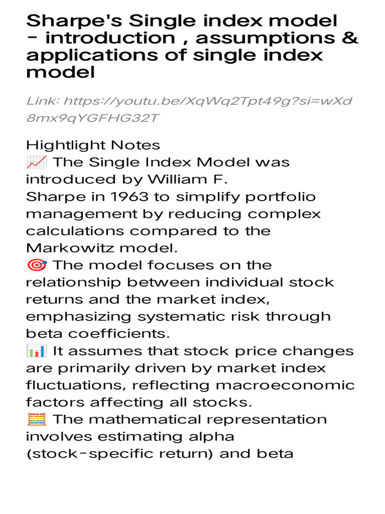 Sharpe's Single Index Model Explained | PDF