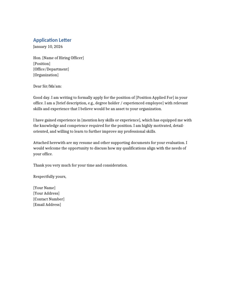 Job Application Letter Template | PDF