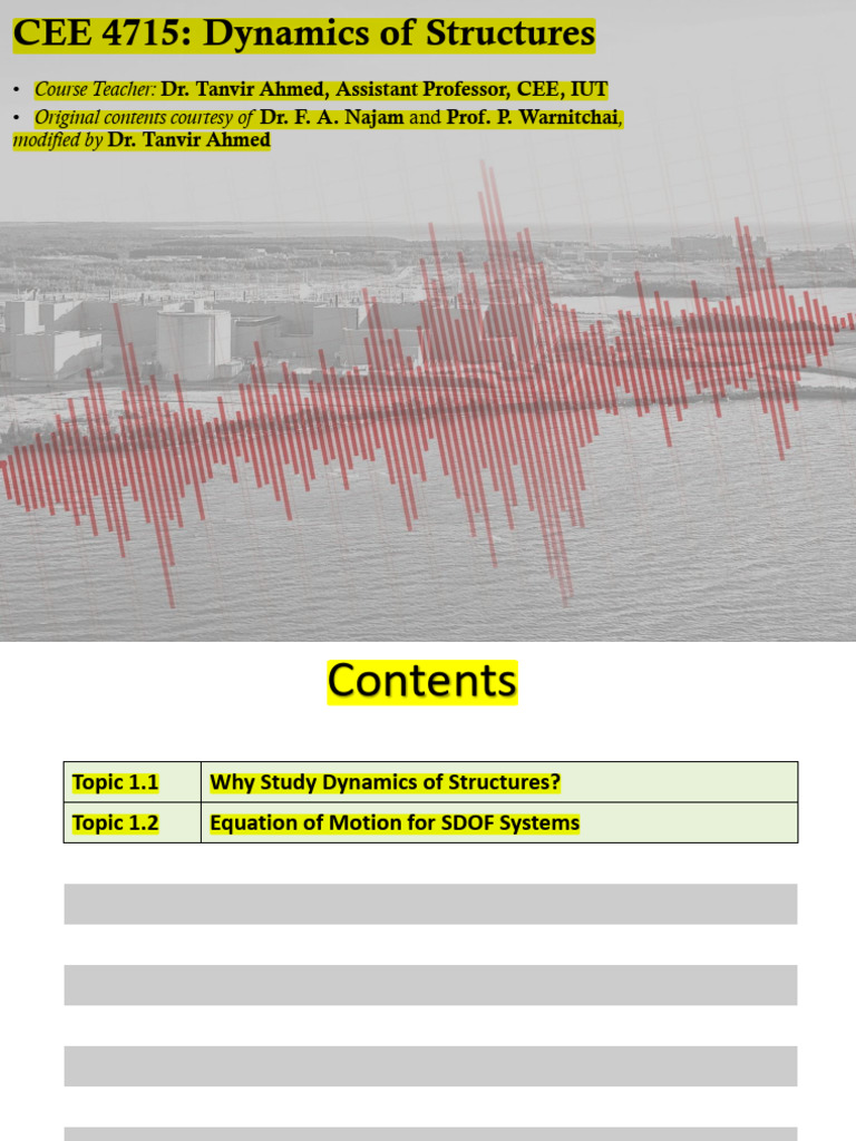 Dynamics of Structures Course Overview | PDF | Force | Equations Of Motion