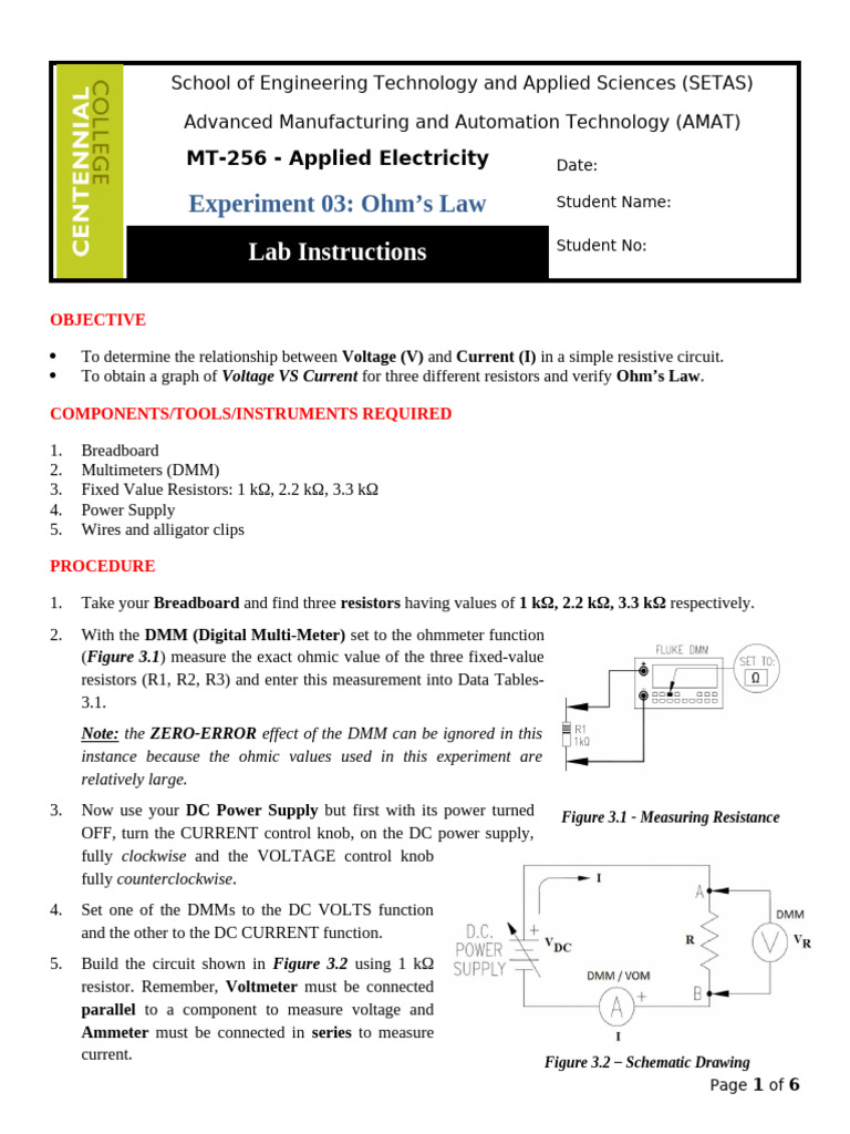 Lab Experiment 03 - On Campus | PDF | Resistor | Voltage