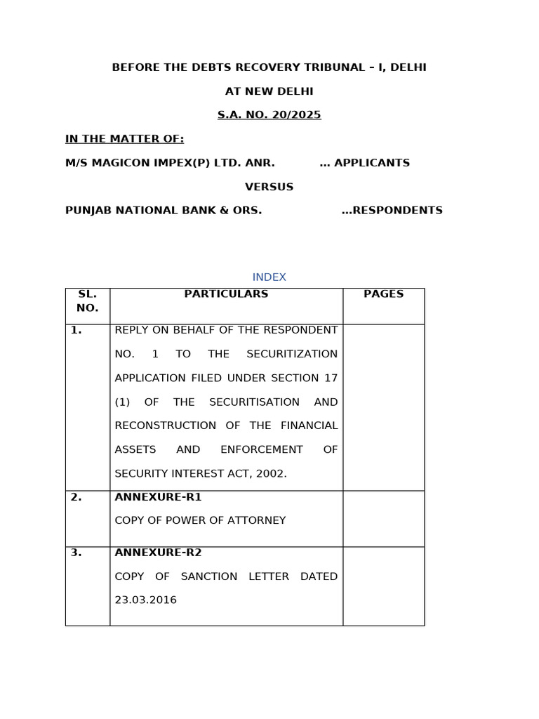 S.A. No. 20/2025: PNB vs. Magicon Impex | PDF