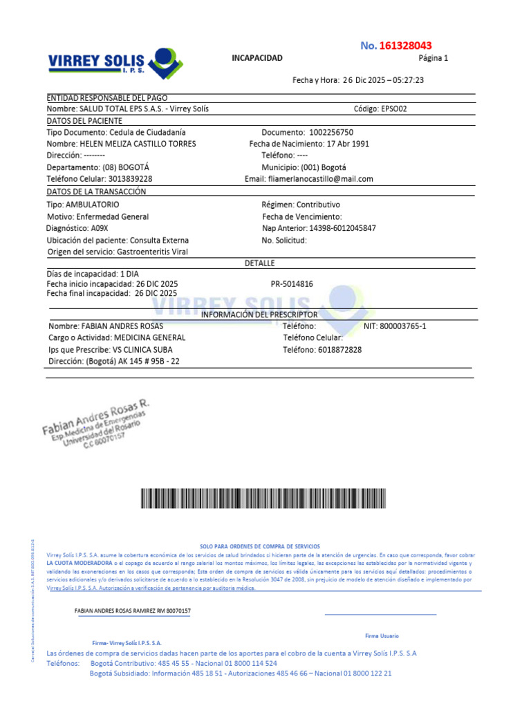 Incapacidad Helen Melisa Castillo Torres 261225 | PDF | Programas ...