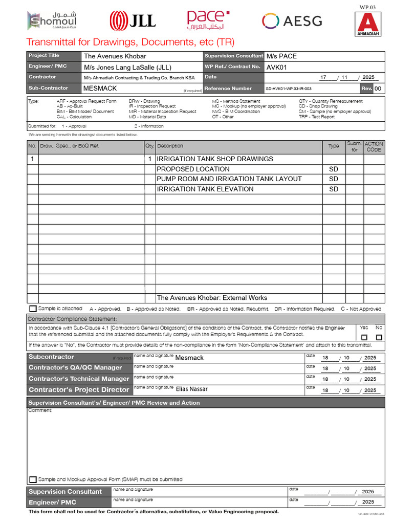 SD Avk01 Wp.03 Ir 003 Irrigation Tank Shop Drawings | PDF