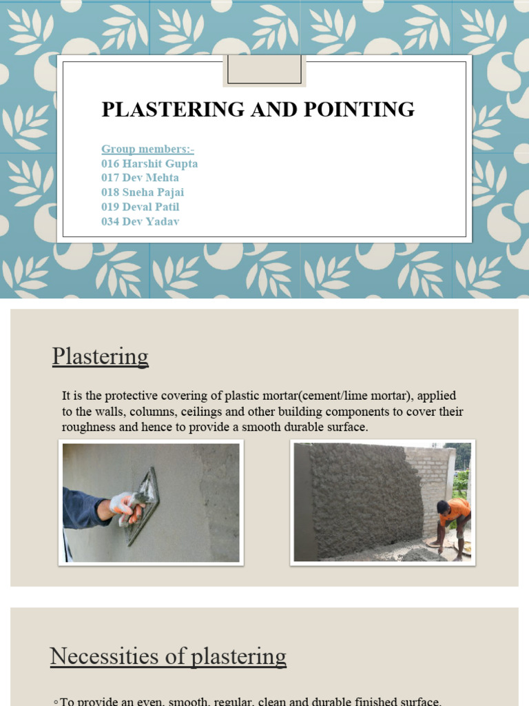 9 Plastering and Pointing | PDF | Plaster | Mortar (Masonry)