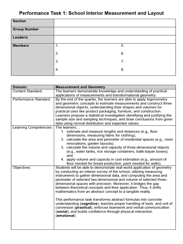 PETA 1 Measuring Dimensions and Calculating Area and Volume | PDF ...
