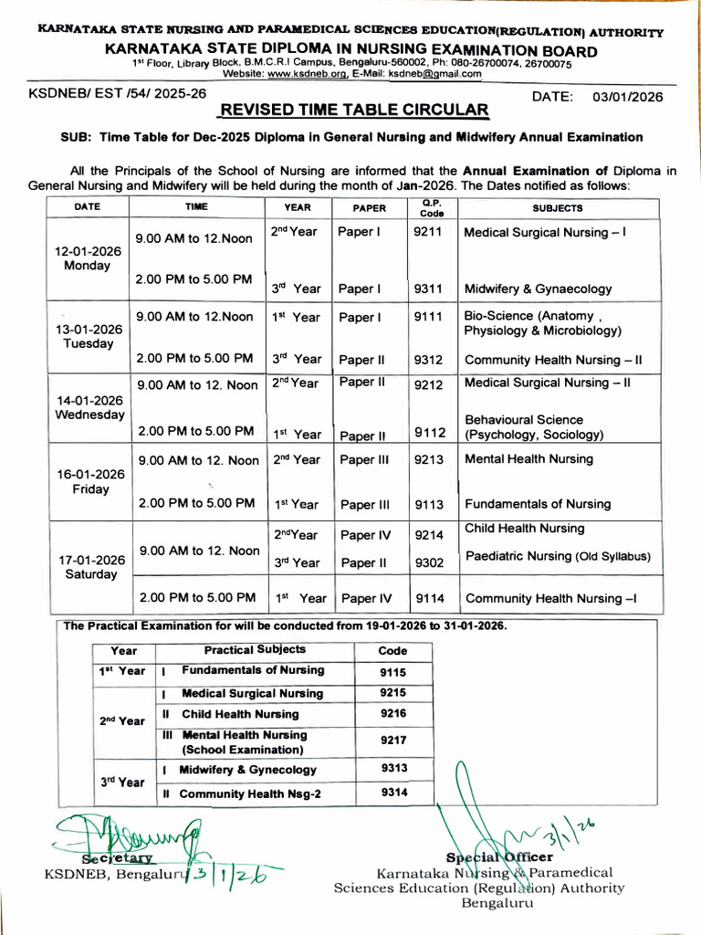 Revised Time Table January 2026-1 | PDF | Health Care | Medicine