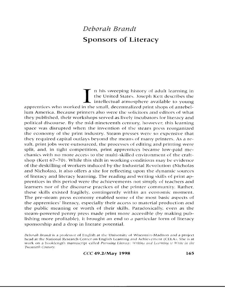 Sponsors of Literacy | PDF