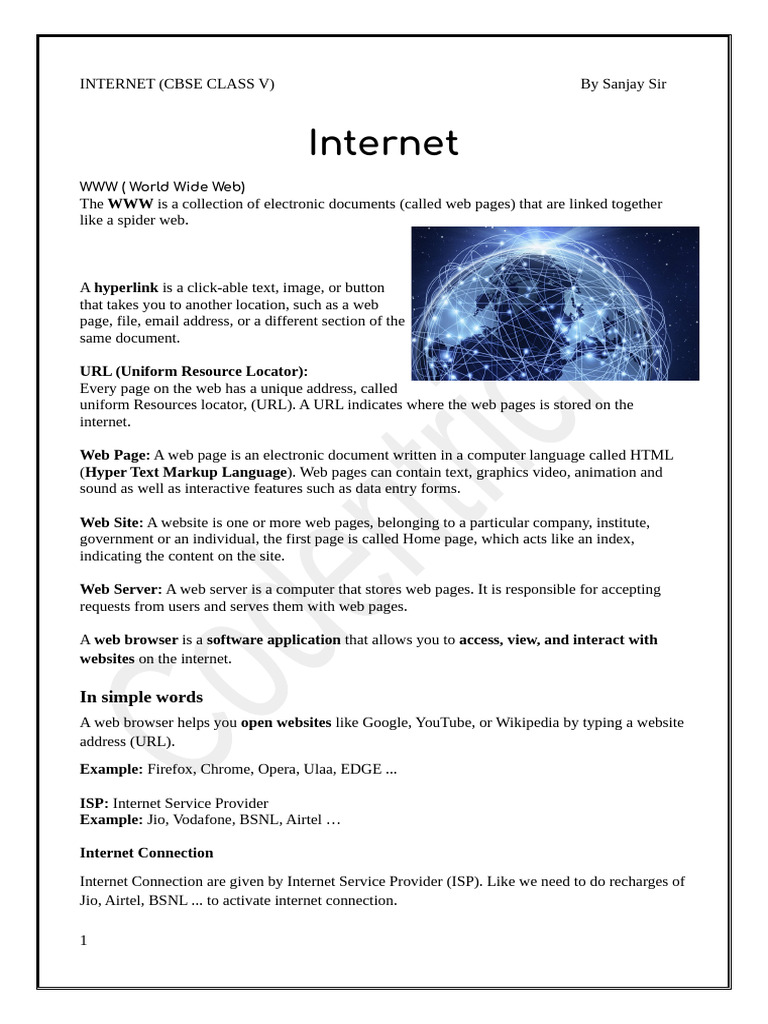 Internet Basics for CBSE Class V | PDF