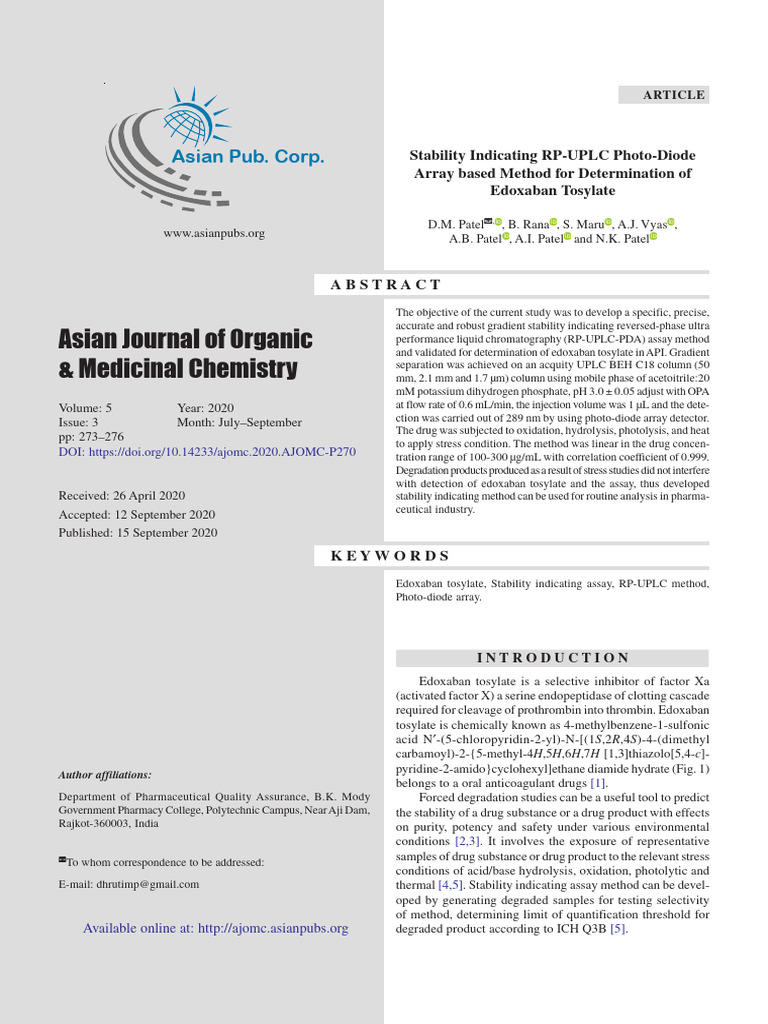 Stability Indicating RP-UPLC Photo-Diode Array Based Method For ...