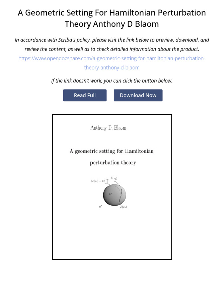 A Geometric Setting For Hamiltonian Perturbation Theory Anthony D Blaom ...