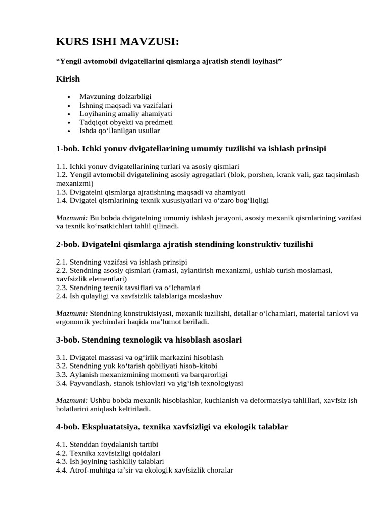 Kurs Ishi Mavzusi | PDF