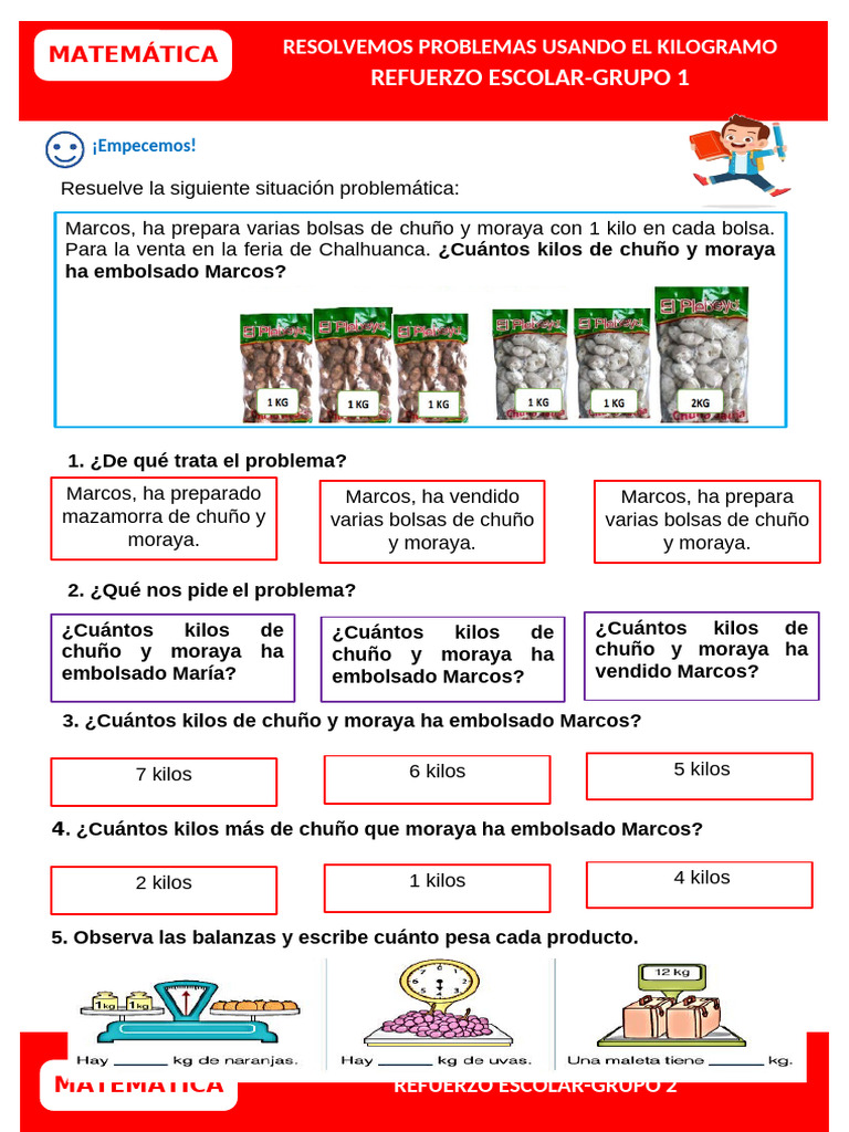 D5 A1 FICHA MAT. Resolvemos Problemas Usando El Kilogramo (1) | PDF ...