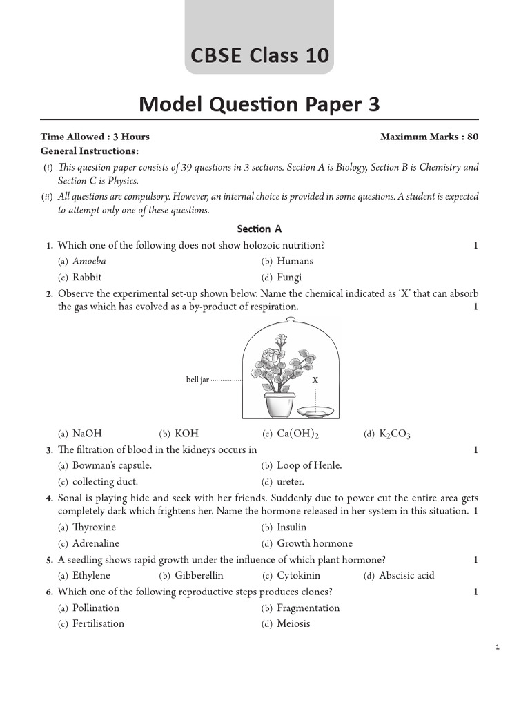 Model Question Paper 3 (CBSE Class 10) | PDF | Ph | Redox