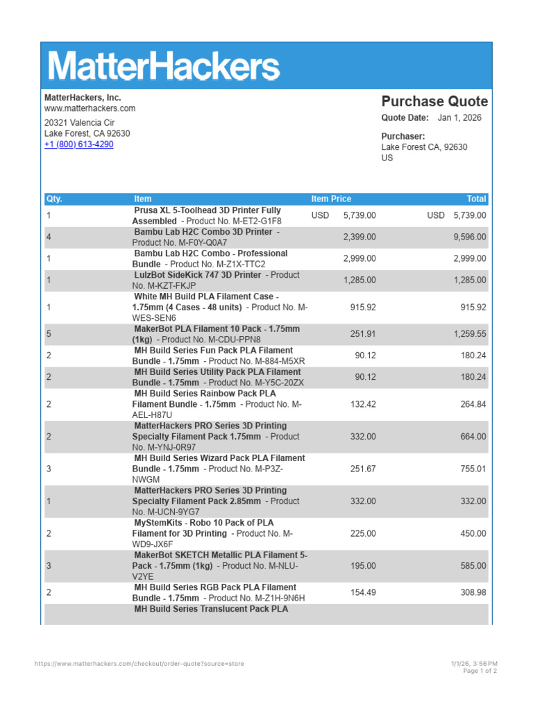 3D Printer Purchase Quote Summary | PDF | Printing | Graphic Design