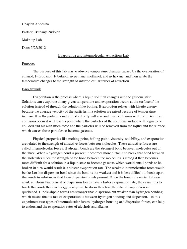 Evaporation and Intermolecular Forces Lab | PDF | Evaporation | Solution