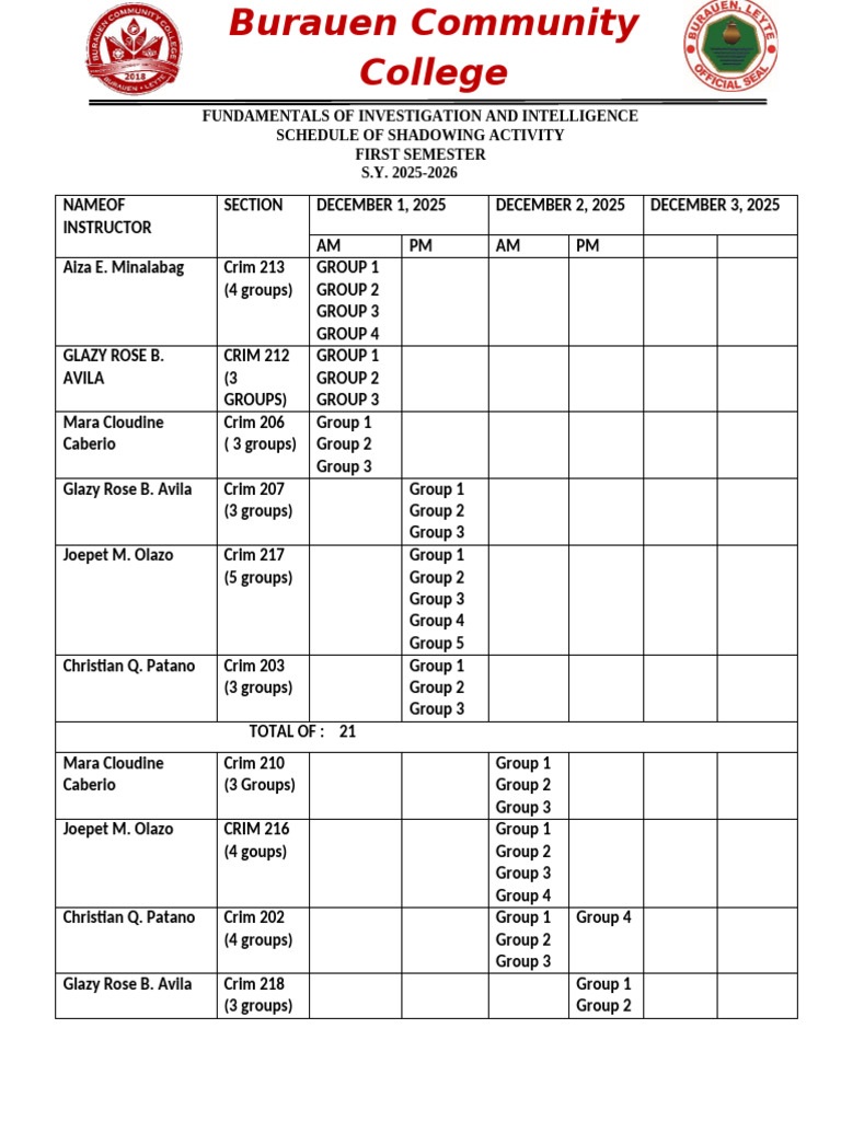 Schedule of Shadowing Activity | PDF