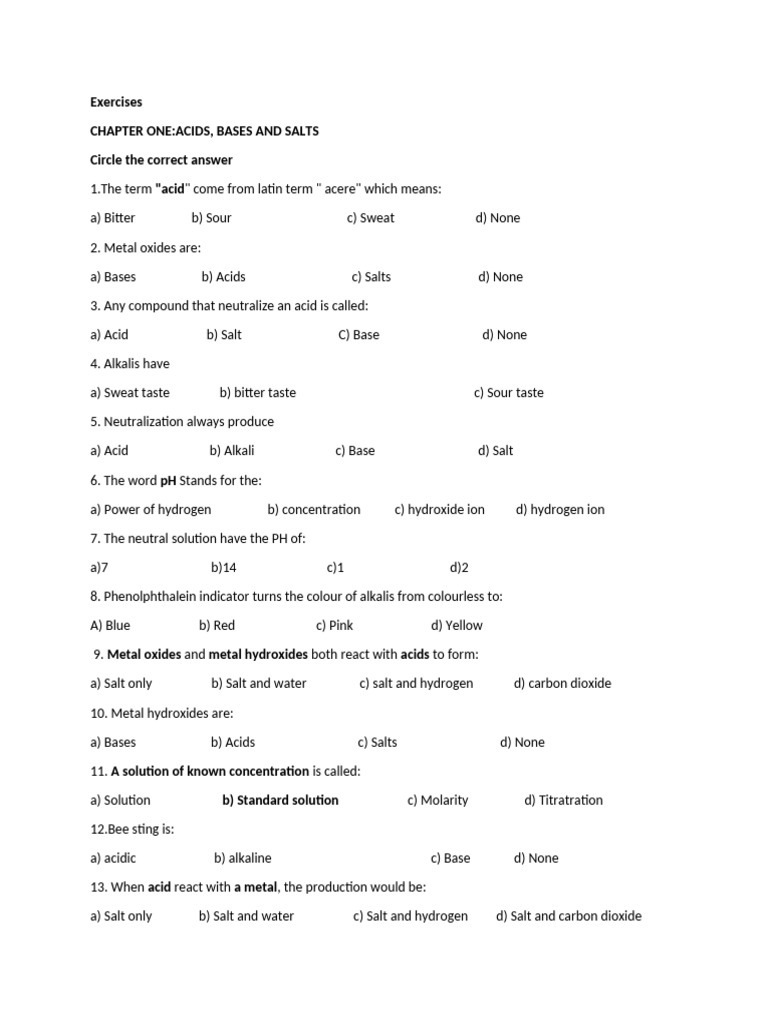 Form 3 Exercises Book 2023 | PDF | Acid | Salt (Chemistry)