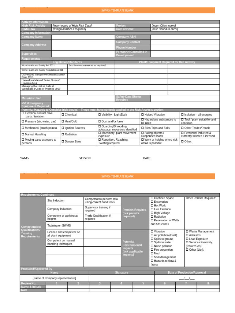 SafeWorkPro Free SWMS Template | PDF | Occupational Safety And Health ...