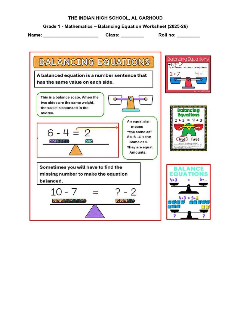 Gr1 - Balancing Equation Worksheet | PDF