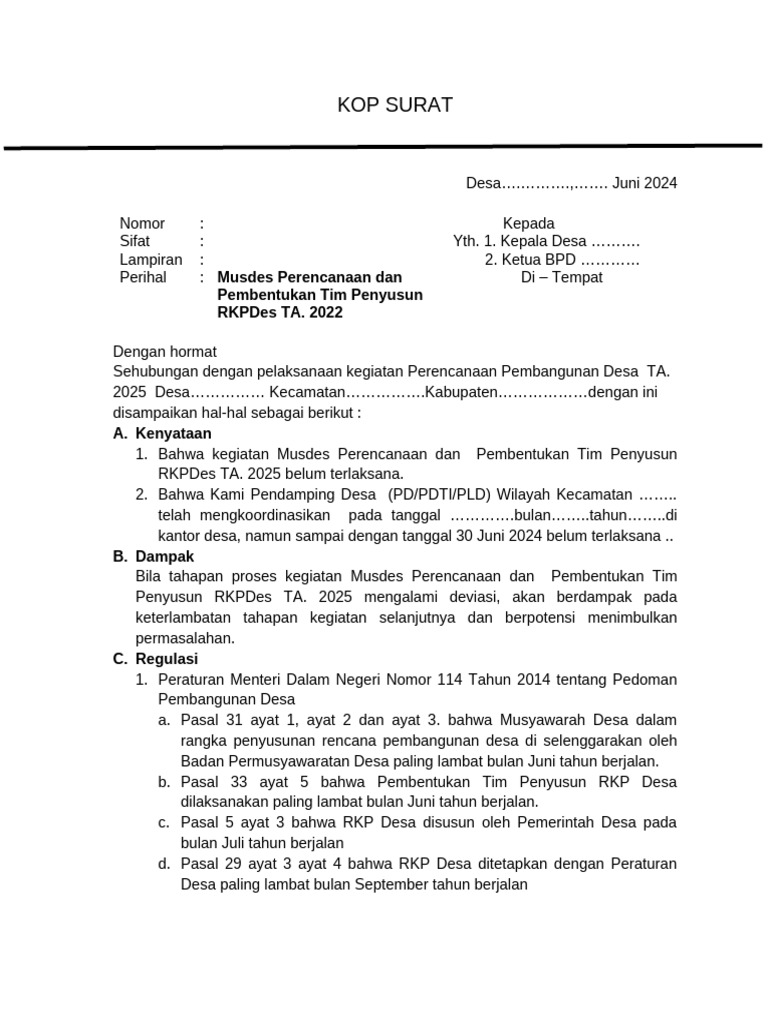Musdes RKPDes TA 2025: Saran dan Regulasi | PDF