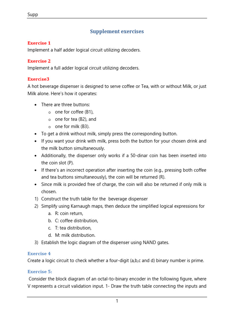 Logic Circuit Design Exercises Guide | PDF | Computer Engineering ...