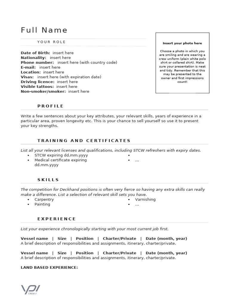 Deckhand CV Template and Guide | PDF | Fashion | Clothing