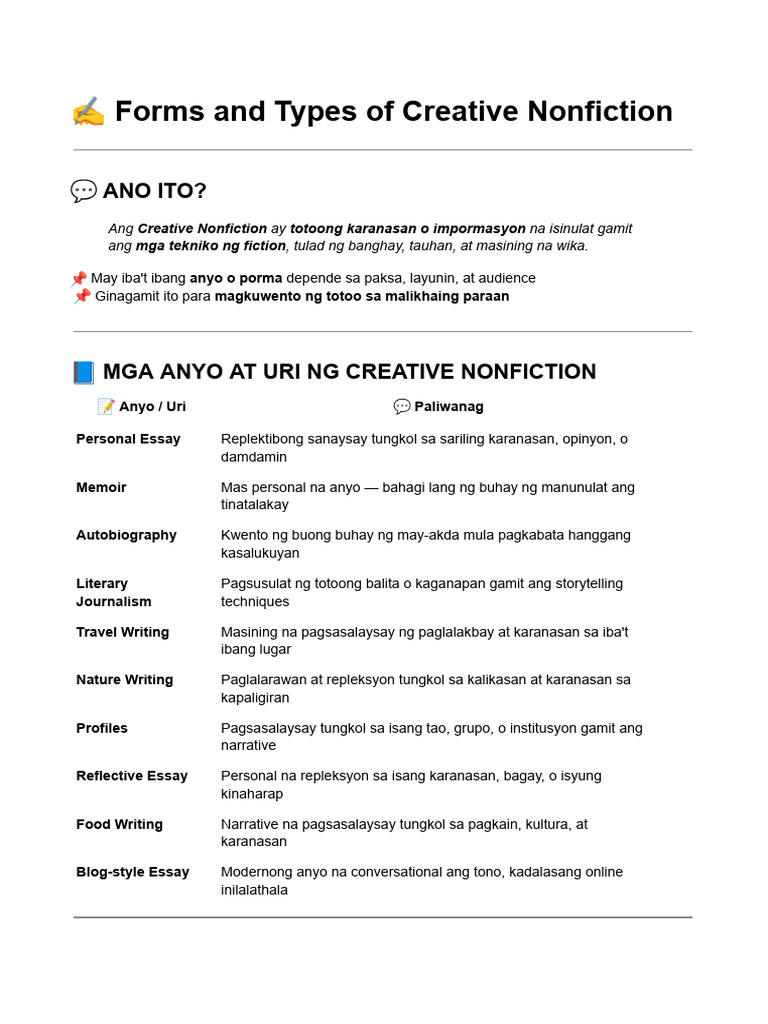 Forms and Types of Creative Nonfiction | PDF