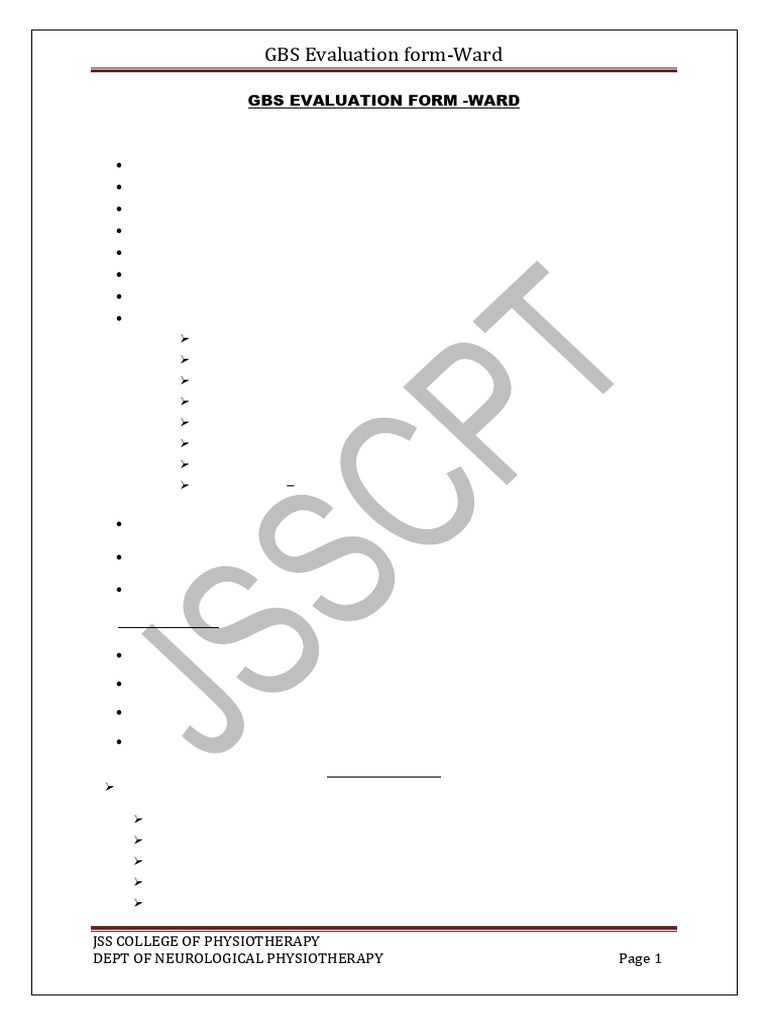 GBS - Evaluation - Form-Ward | PDF | Foot | Anatomical Terms Of Motion
