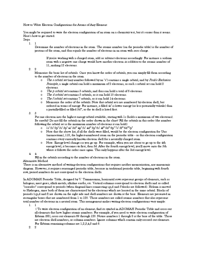 How To Write Electron Configurations For Atoms of Any Element | PDF ...