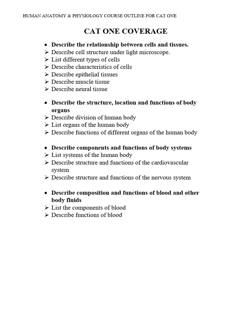 Anatomy CAT 01 Course Outline & Questions - 241021 - 182734 | PDF ...