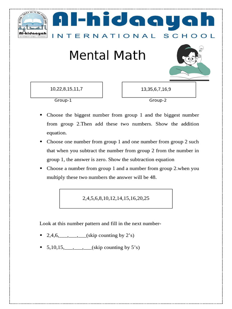 Mental Math Activities and Exercises | PDF