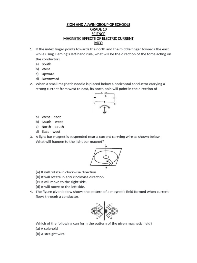 Grade 10 Science: Magnetic Effects MCQs | PDF | Magnetic Field ...