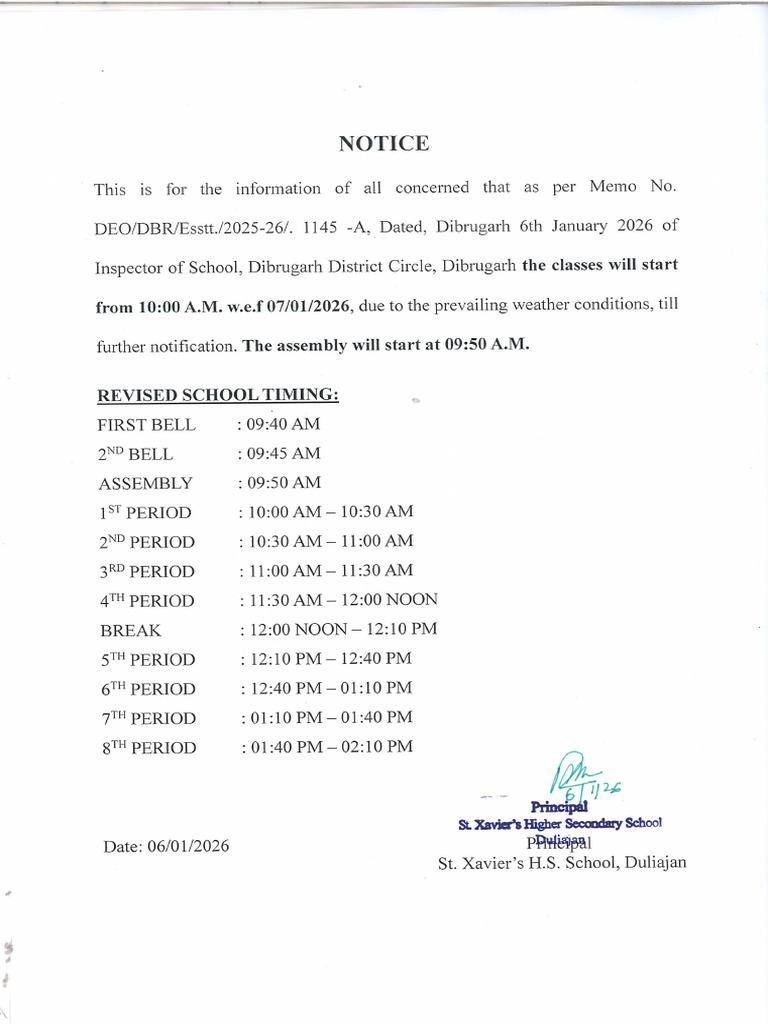 Revised School Opening Timing | PDF