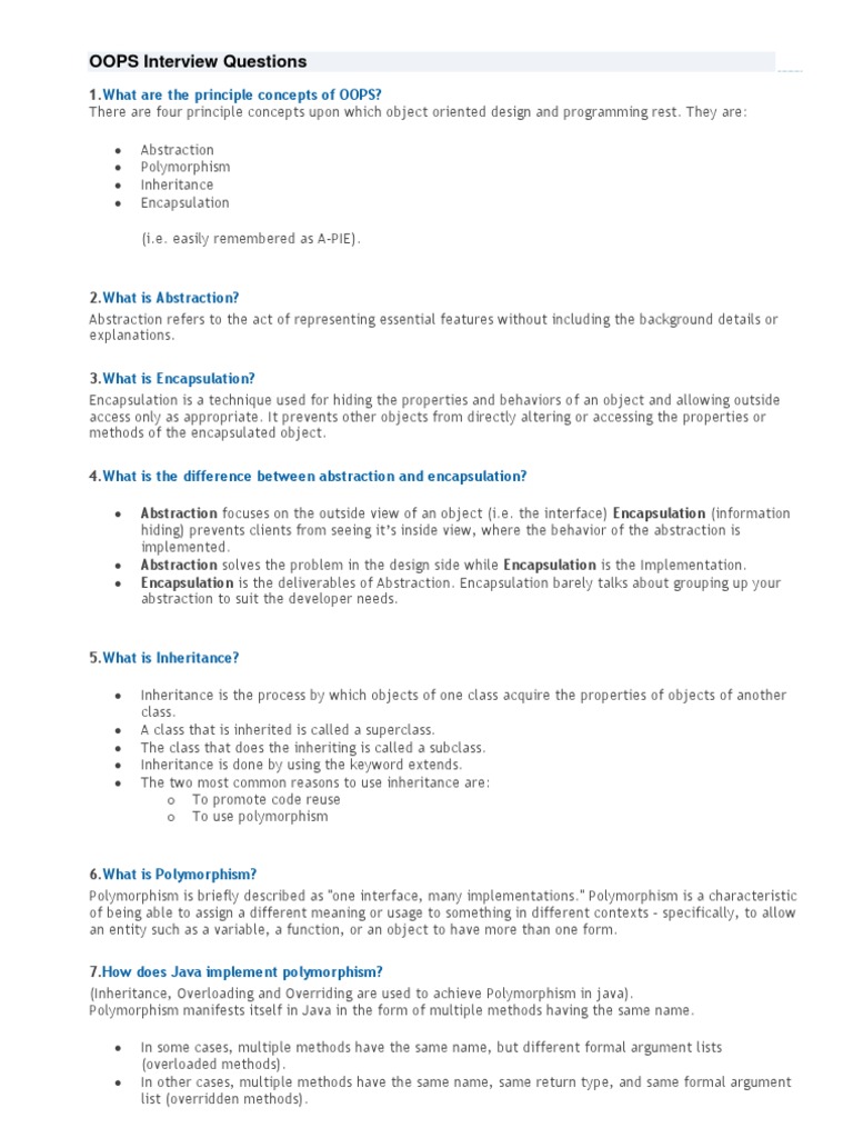 Oops Interview Questions Pdf Method Computer Programming Class Computer Programming