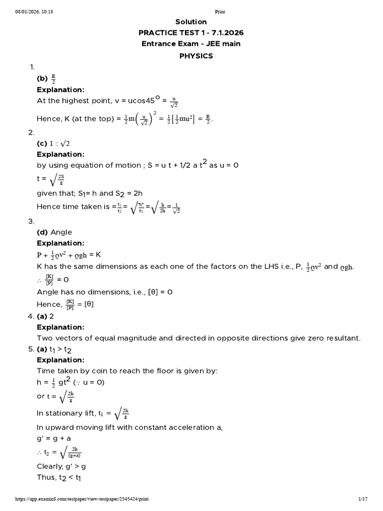 JEE Main Physics Practice Test 2026 | PDF | Redox | Chemical Reactions