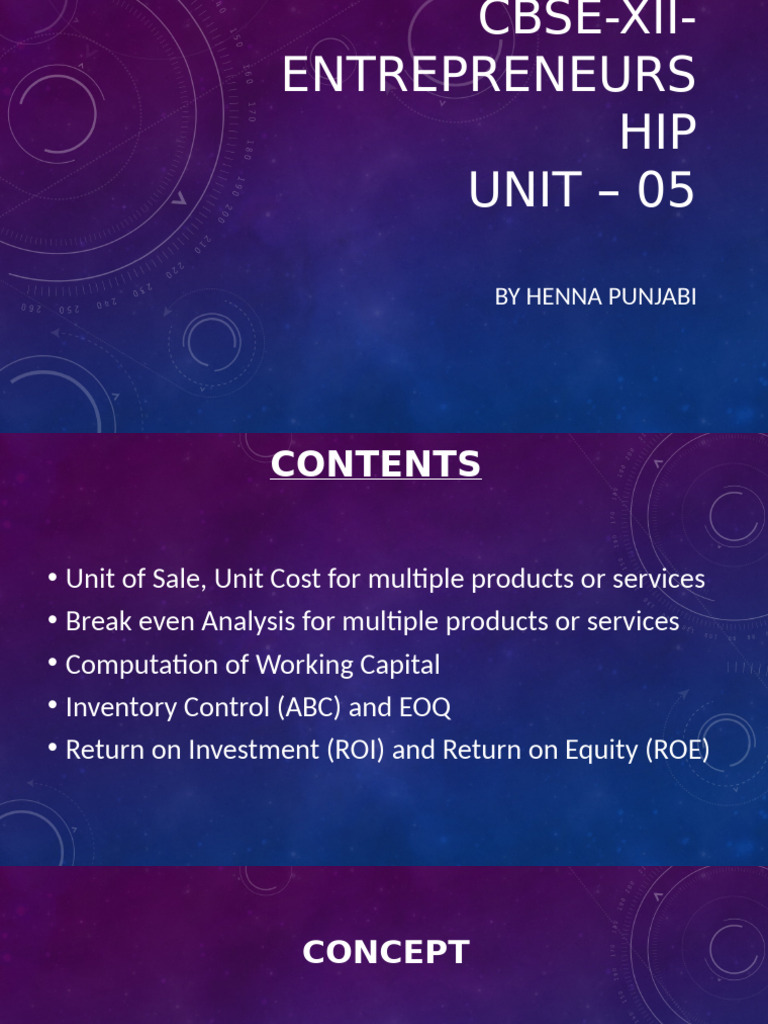 Entrepreneurship Unit 05 Arithmetic | PDF | Working Capital | Inventory