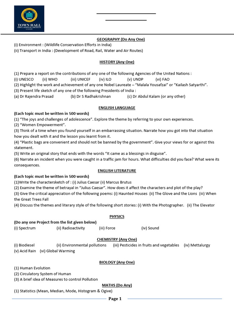 Class X A Project Work 2025-26 | PDF