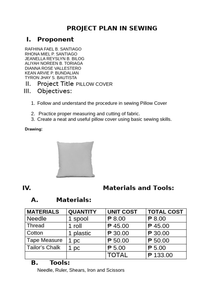 Project Plan in Sewing | PDF