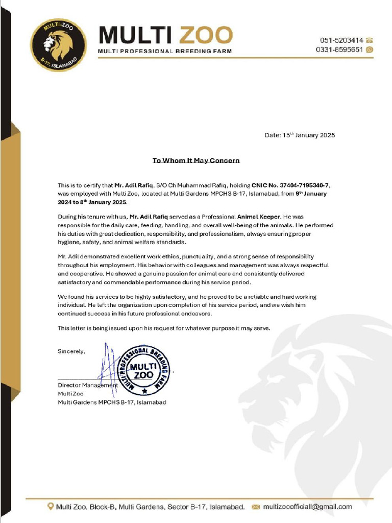 Experience Letter Adil Rafiq Compressed | PDF